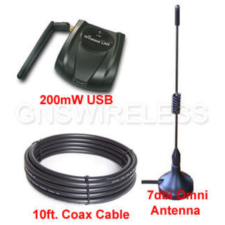 High Power USB Adapter + Magnetic Mount Omni Antenna | GNS Wireless