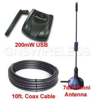 High Power USB Adapter + Magnetic Mount Omni Antenna | GNS Wireless